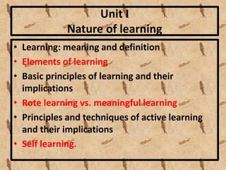 4. unit 1 types of learning | PDF