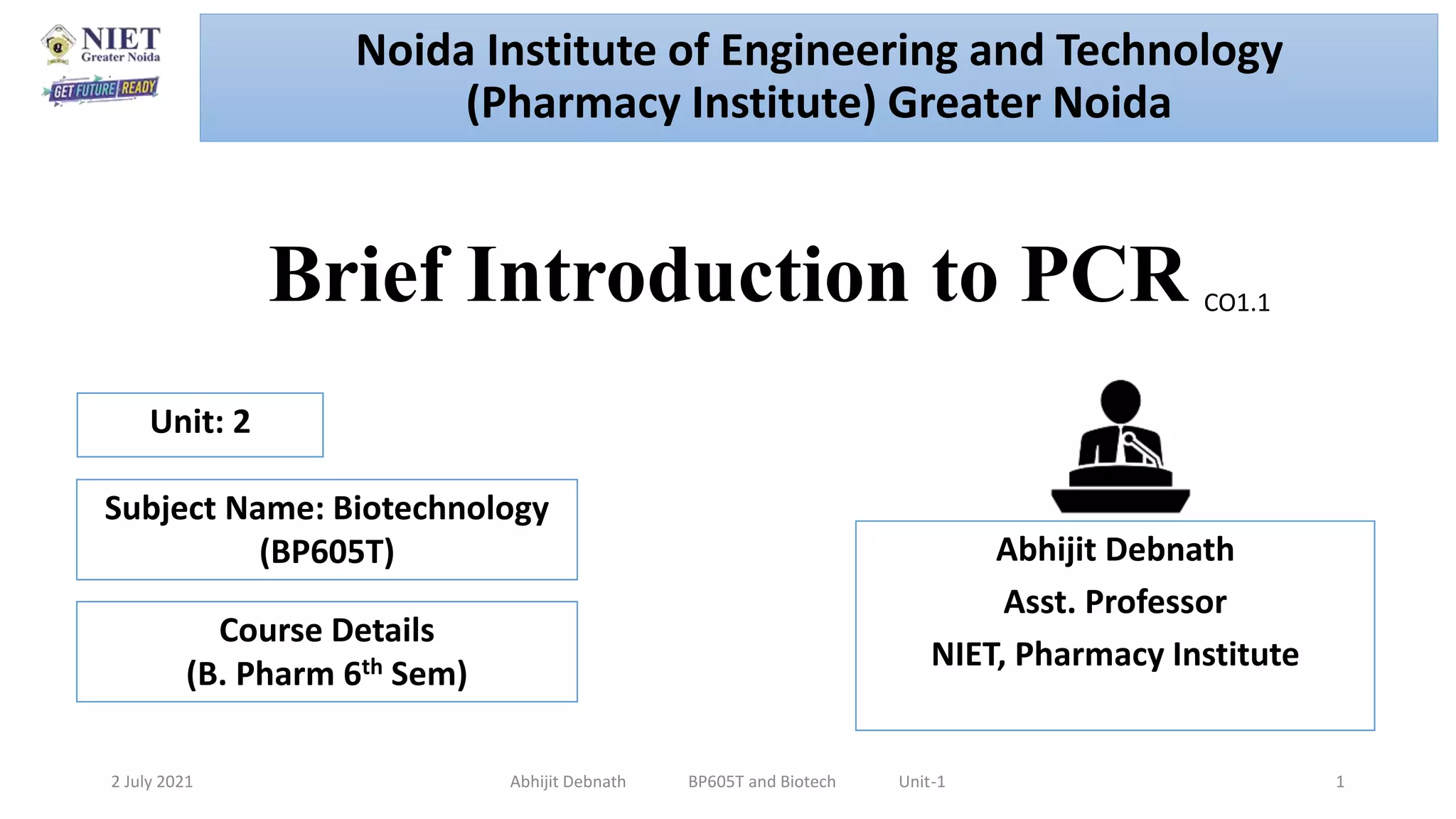 Brief Introduction to PCR | PPTX