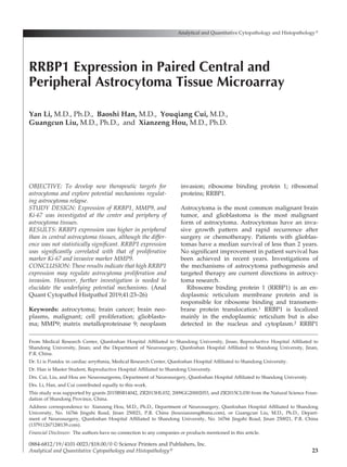 RRBP1 Expression in Paired Central and Peripheral Astrocytoma Tissue ...