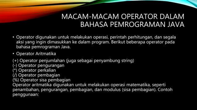 4. tipe data dan operator java | PPTX