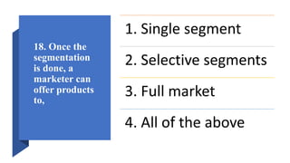 Market Segmentation- Multiple Choice Questions ( MCQs) on Market ...