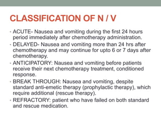 Management of chemotherapy induced nausea and vomiting | PPTX