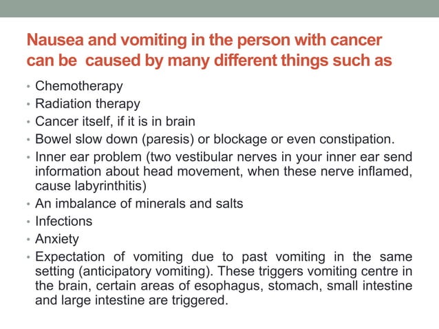 Management of chemotherapy induced nausea and vomiting