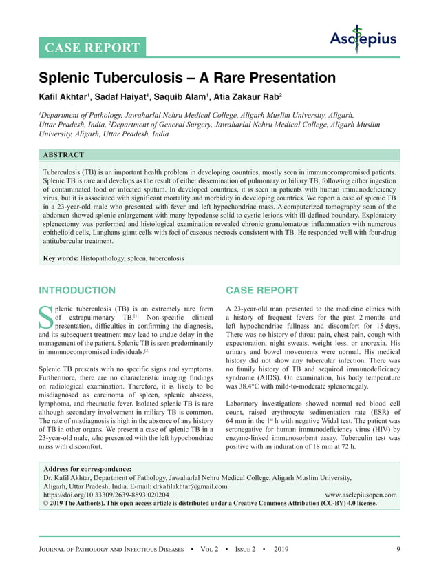 Splenic Tuberculosis – A Rare Presentation | PDF