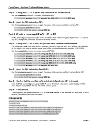 4.4.1.2 packet tracer configure ip ac ls to mitigate attacks-instructor | PDF