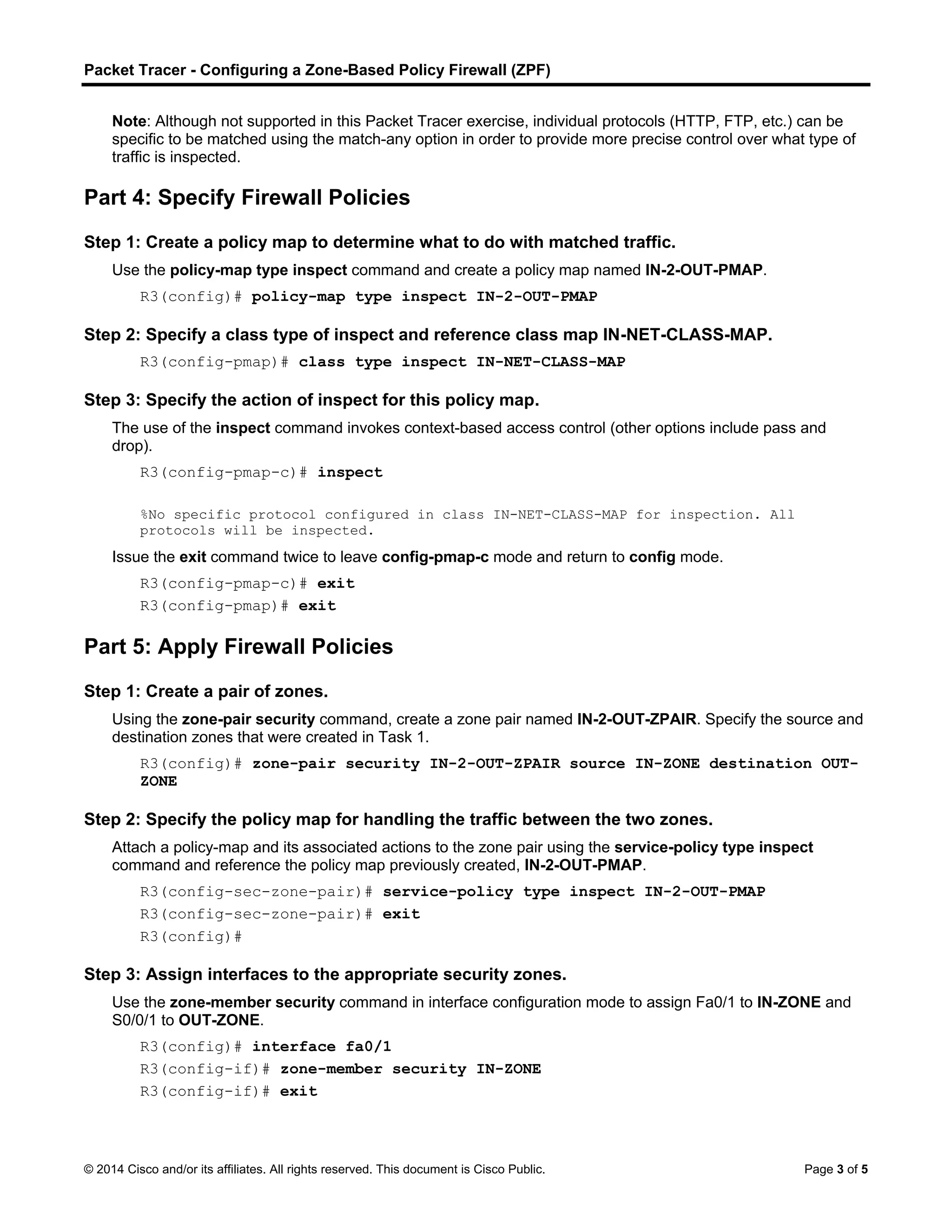 4.4.1.3 packet tracer configuring a zone-based policy firewall (zpf) instructor | PDF