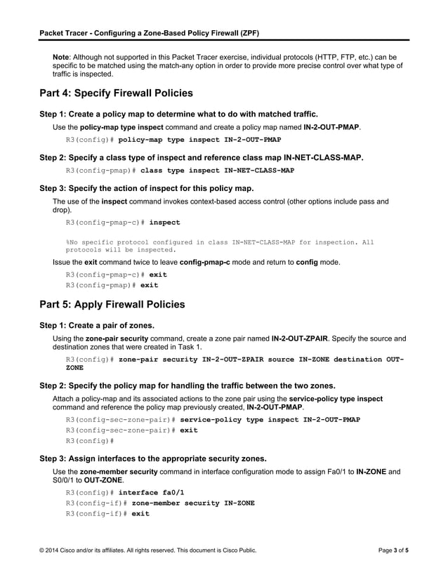 4.4.1.3 packet tracer configuring a zone-based policy firewall (zpf) instructor | PDF | Computer ...