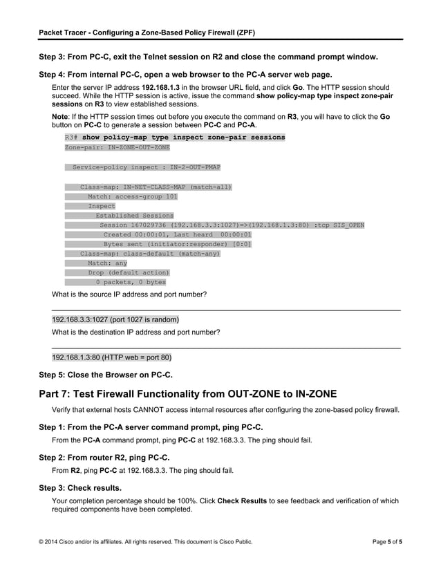 4.4.1.3 packet tracer configuring a zone-based policy firewall (zpf) instructor | PDF | Computer ...