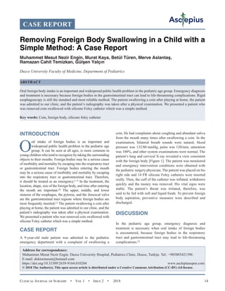Removing Foreign Body Swallowing in a Child with a Simple Method: A ...