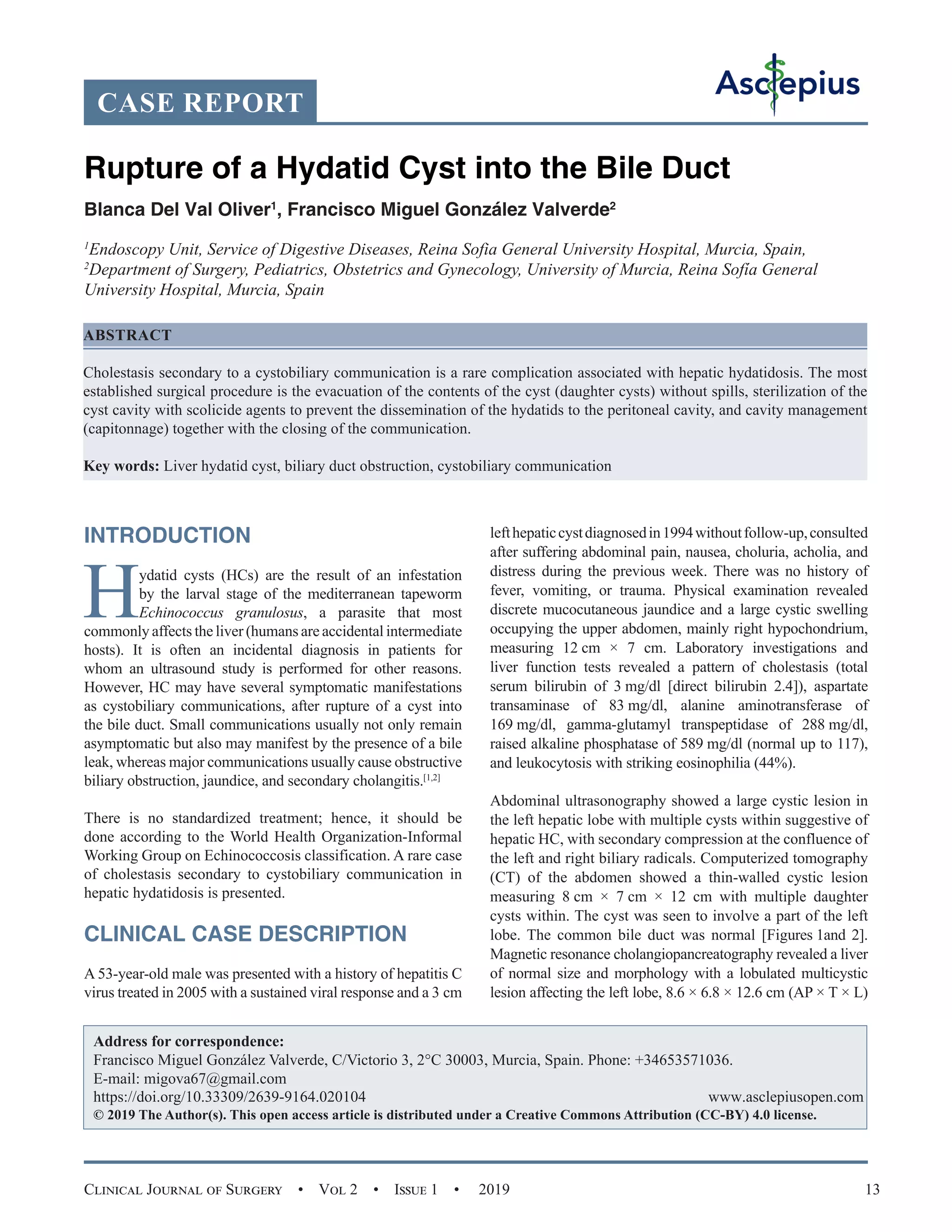 Rupture of a Hydatid Cyst into the Bile Duct | PDF | Digestive ...