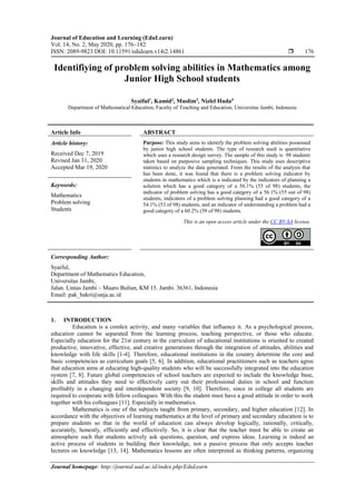 Identifiying of problem solving abilities in Mathematics among Junior ...