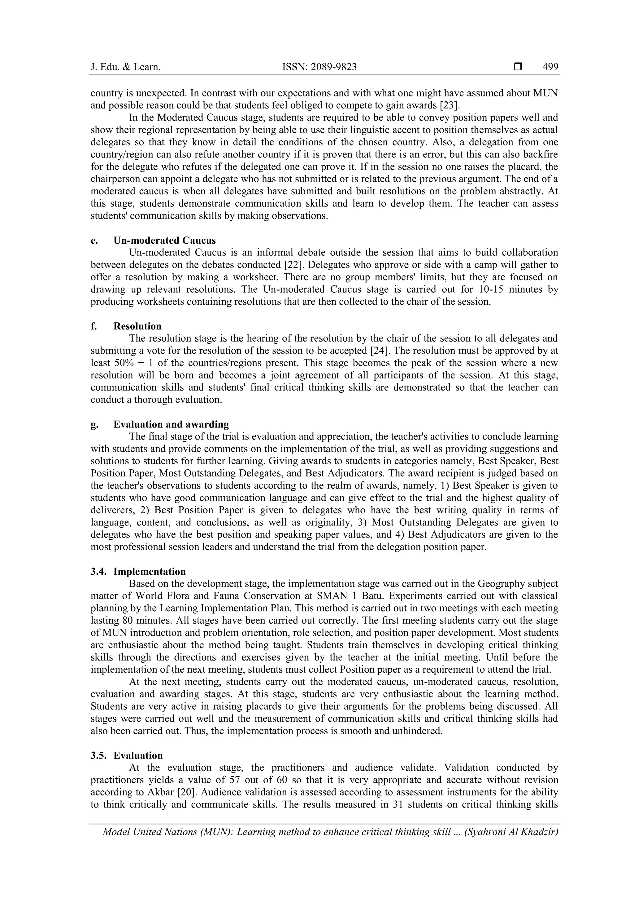 Model united nations (MUN): Learning method to enhance critical ...