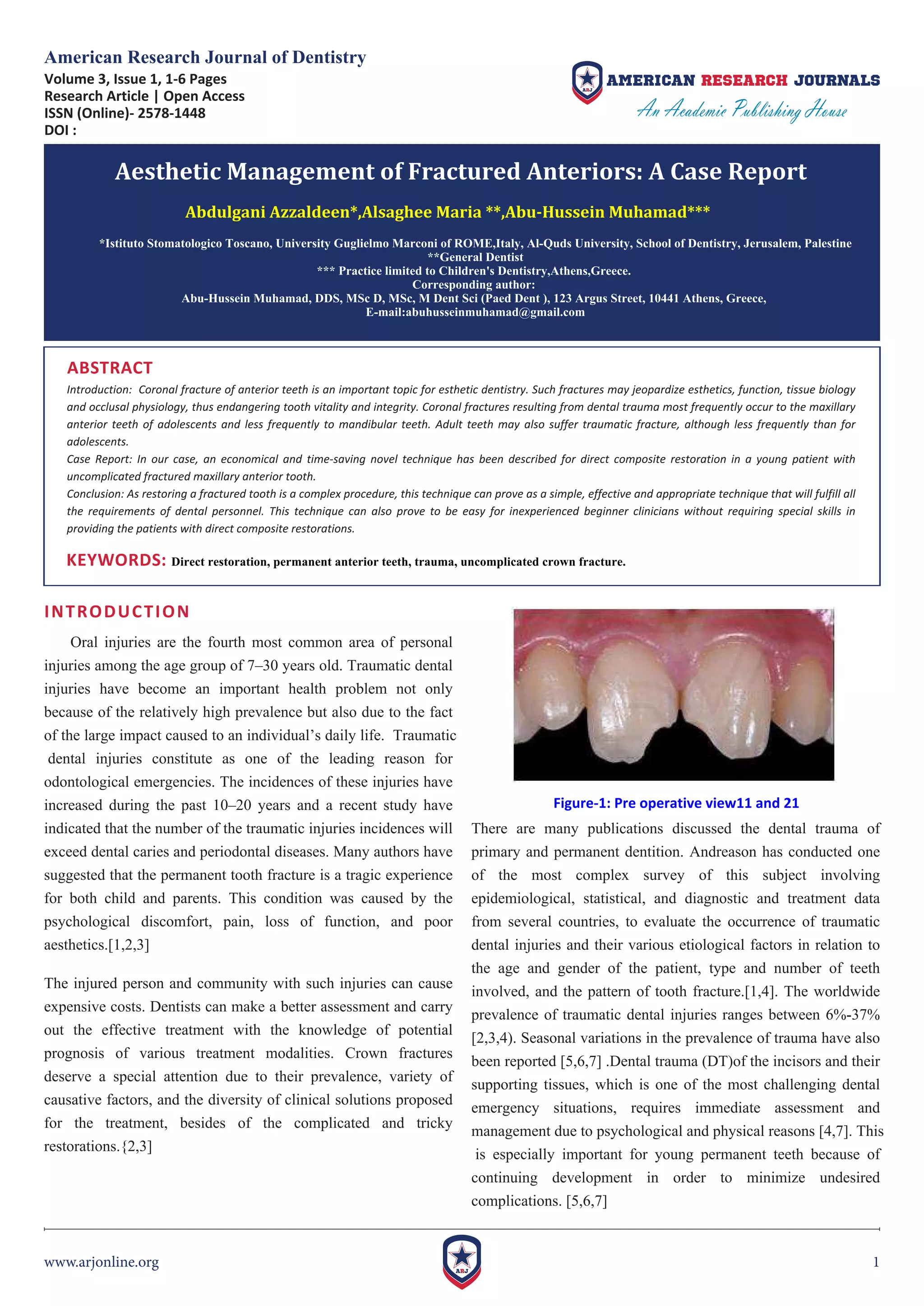 Aesthetic Management of Fractured Anteriors: A Case Report | PDF