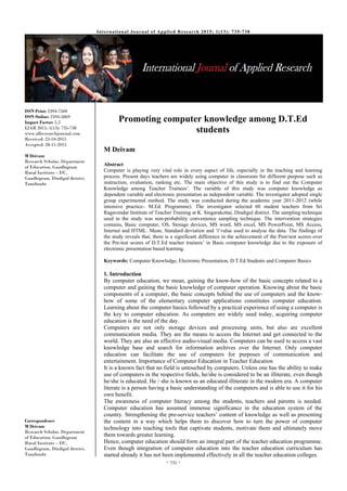 Promoting computer knowledge among D.T.Ed students | PDF