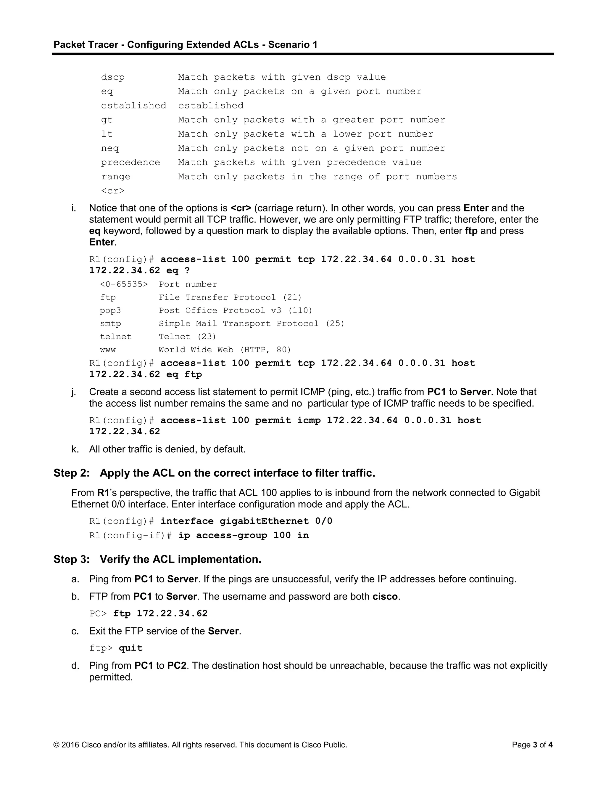 41110 Packet Tracer Configuring Extended Acls Scenario 1pdf