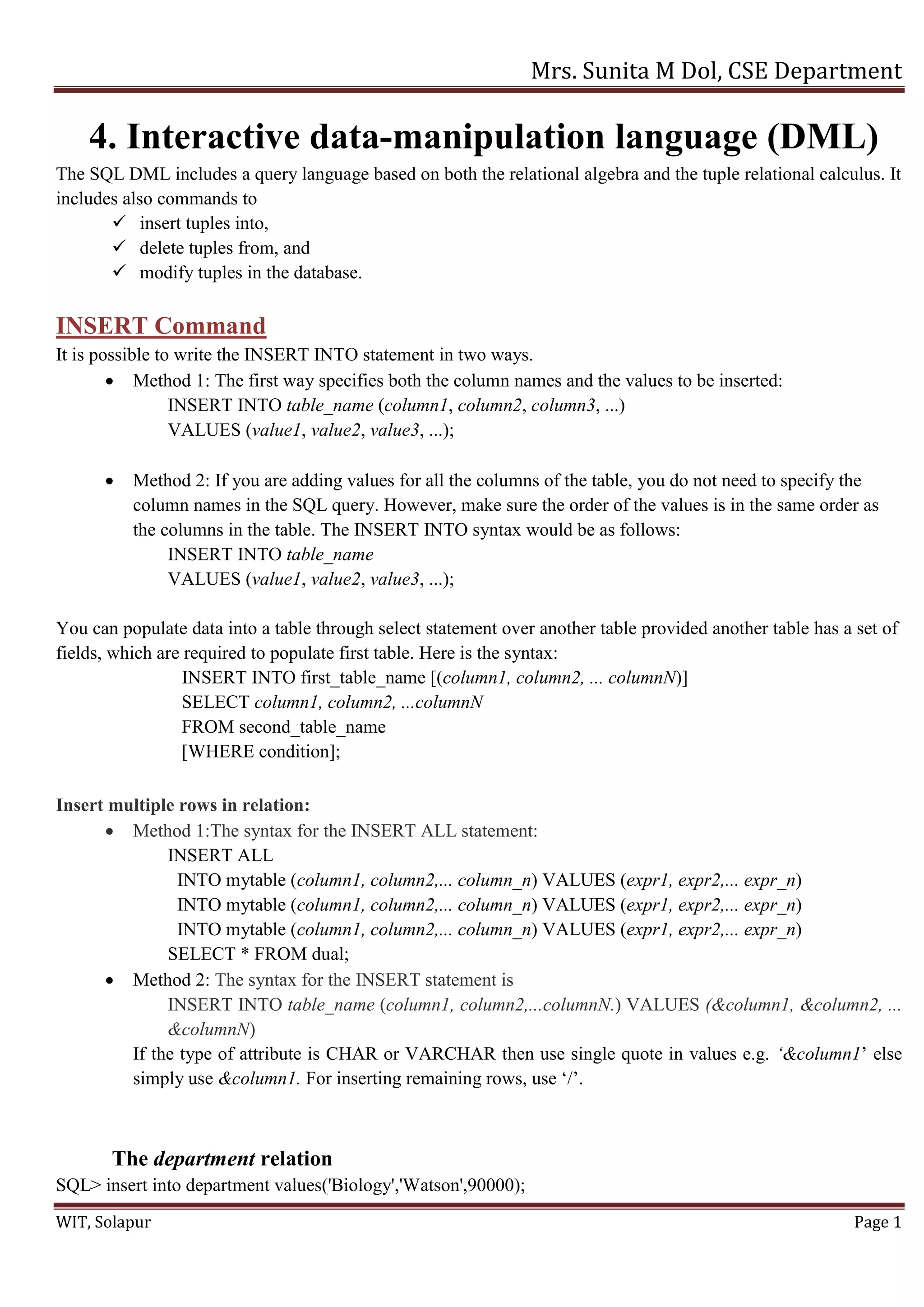 4. DML.pdf | Databases | Computer Software and Applications