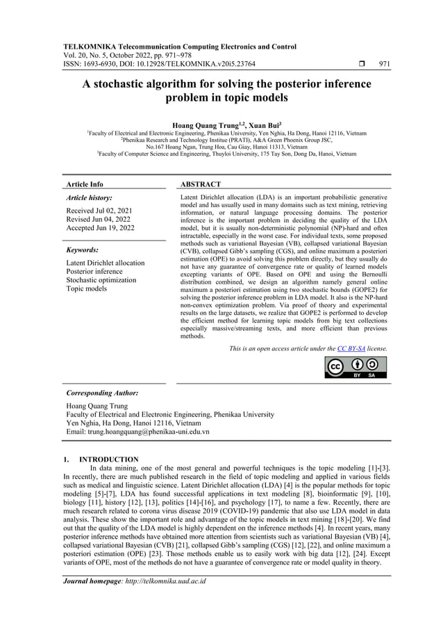 A stochastic algorithm for solving the posterior inference problem in topic models | PDF ...