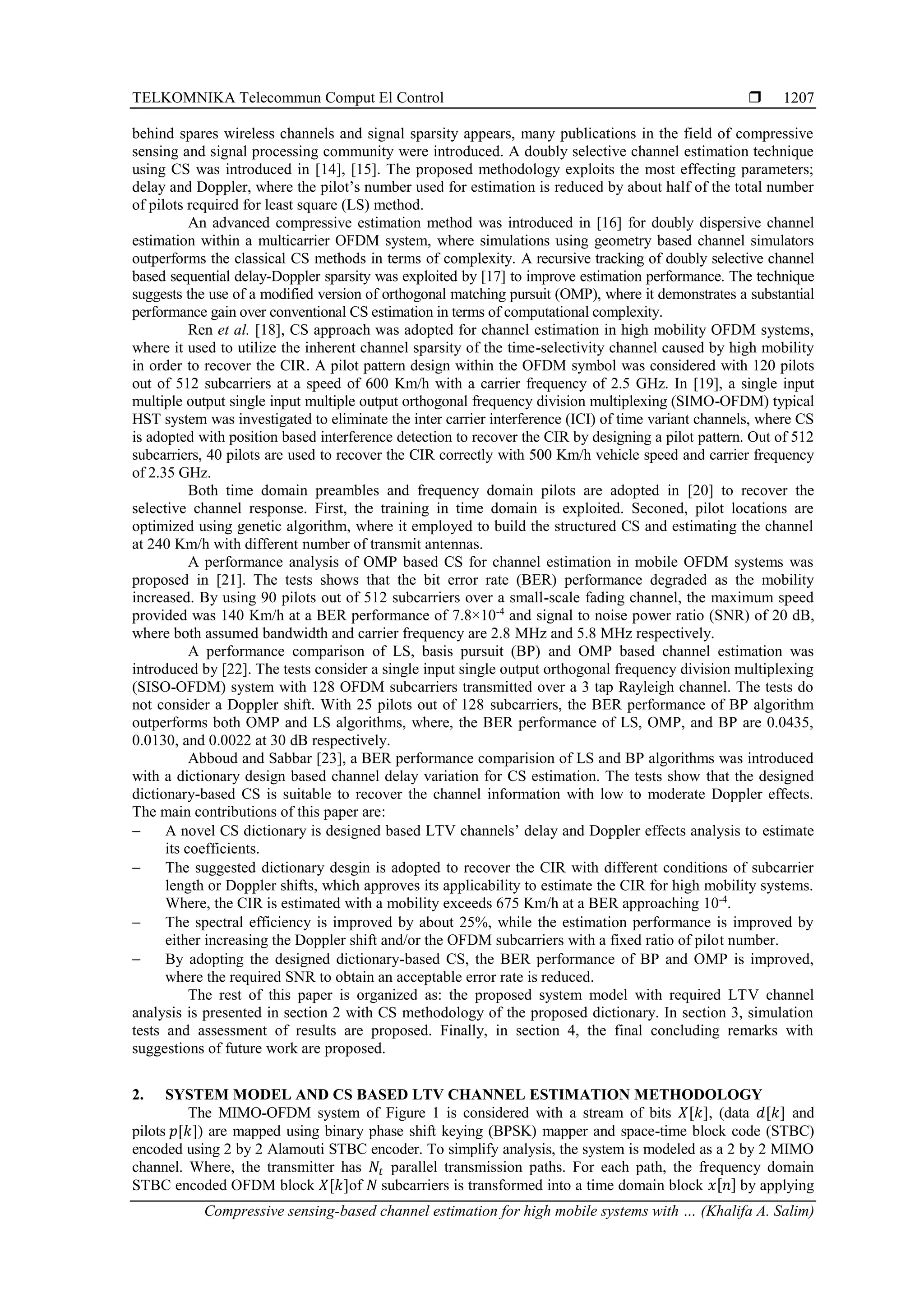 Compressive sensing-based channel estimation for high mobile systems with delay Doppler effects ...