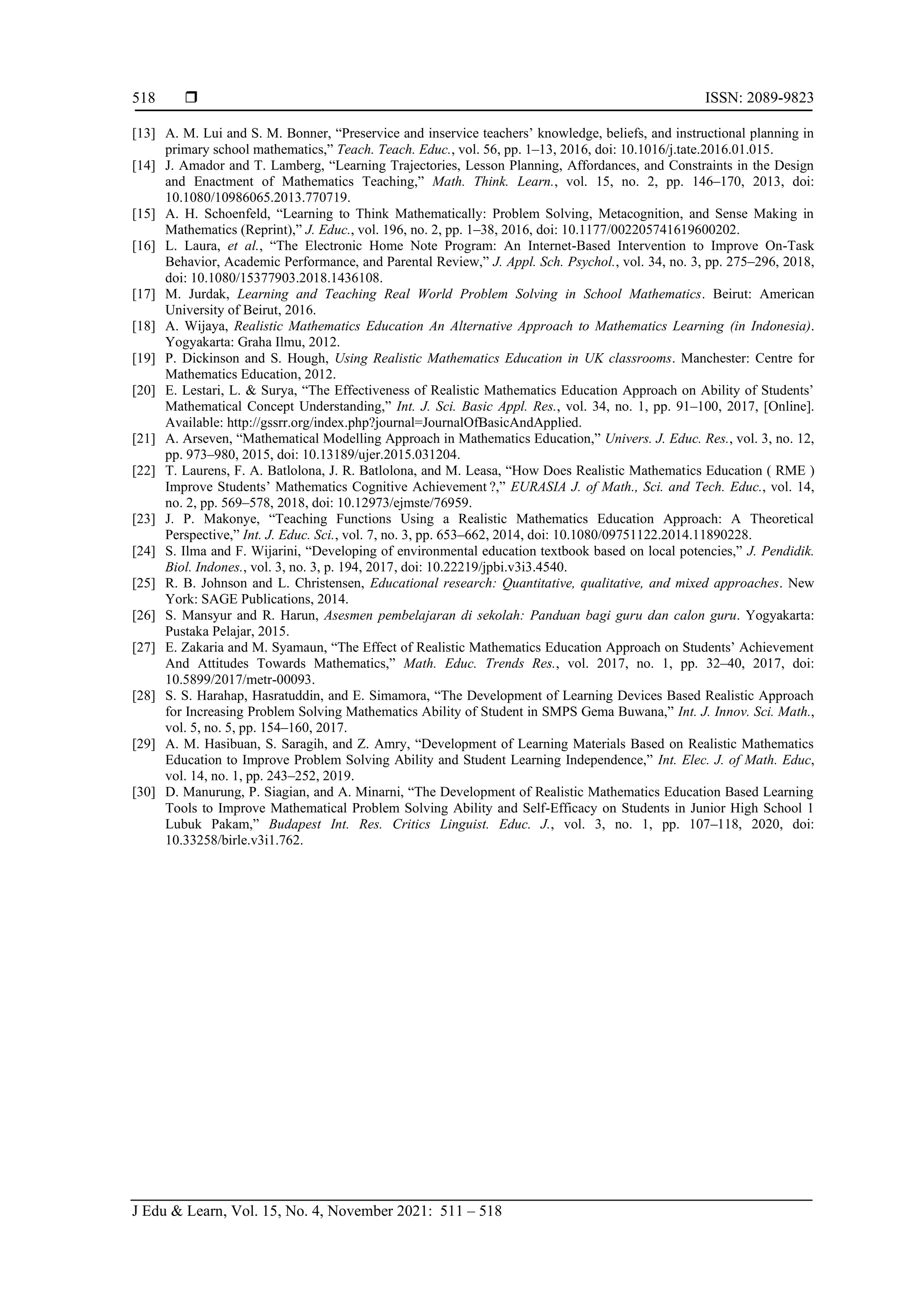 Realistic mathematics education: An approach to improve problem solving ...