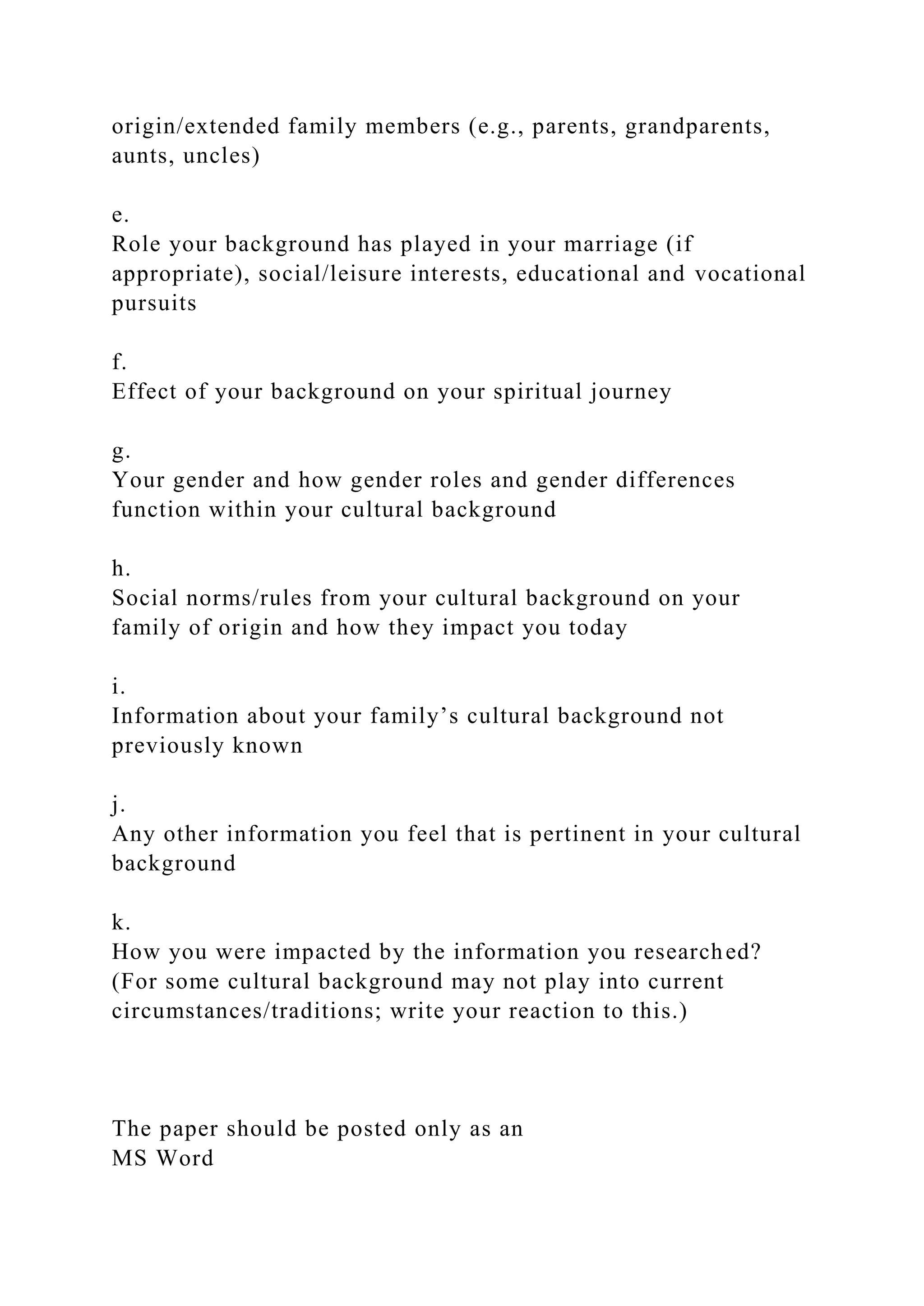 4. Cultural Background Paper Each student will complete a 5-7 .docx