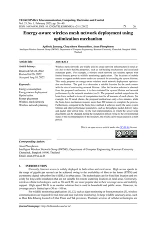 Energy-aware wireless mesh network deployment using optimization mechanism | PDF