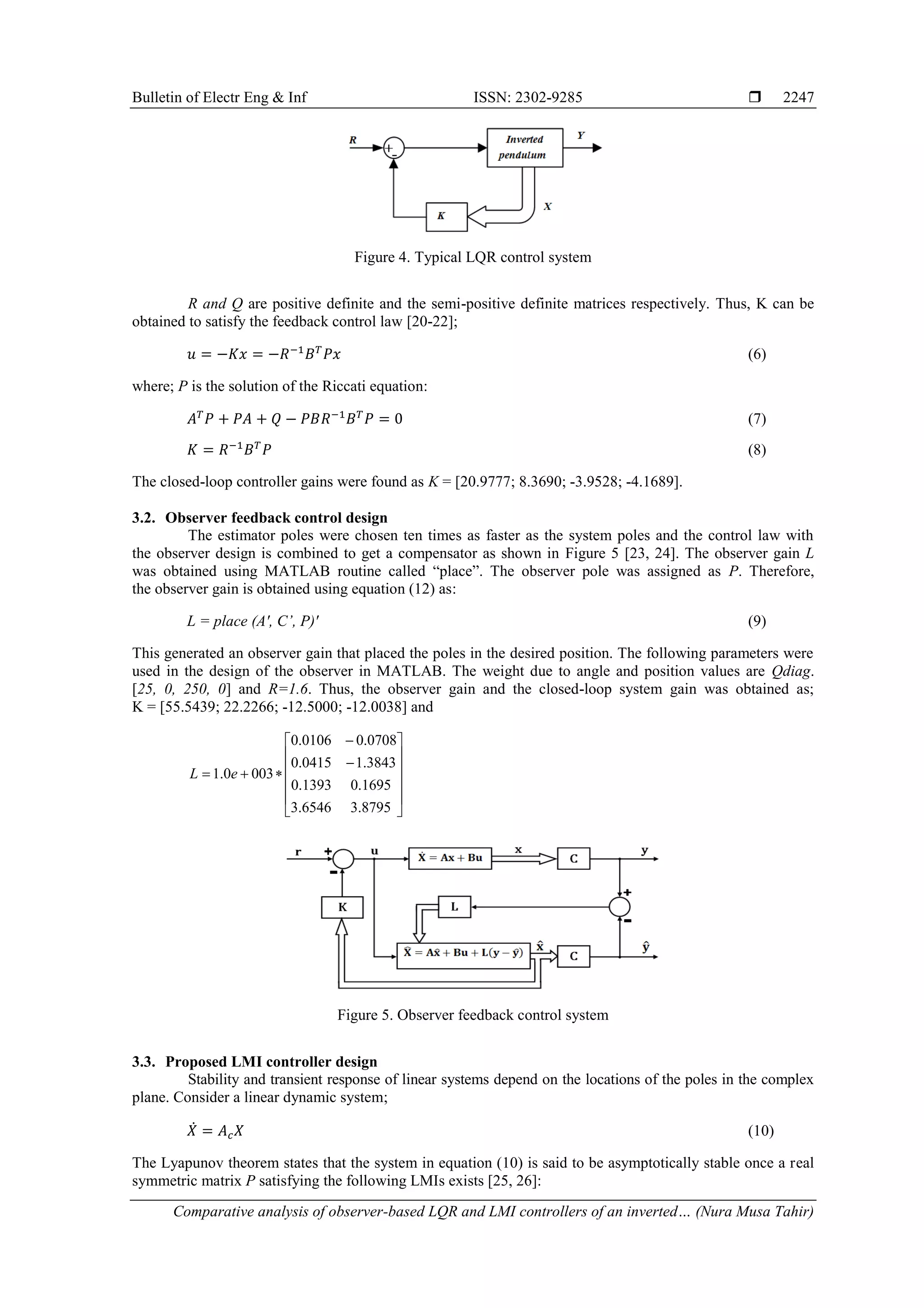 Comparative analysis of observer-based LQR and LMI controllers of an inverted pendulum | PDF