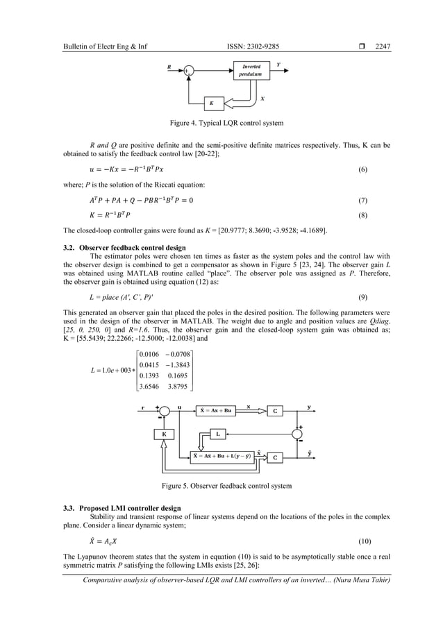 Comparative analysis of observer-based LQR and LMI controllers of an inverted pendulum | PDF