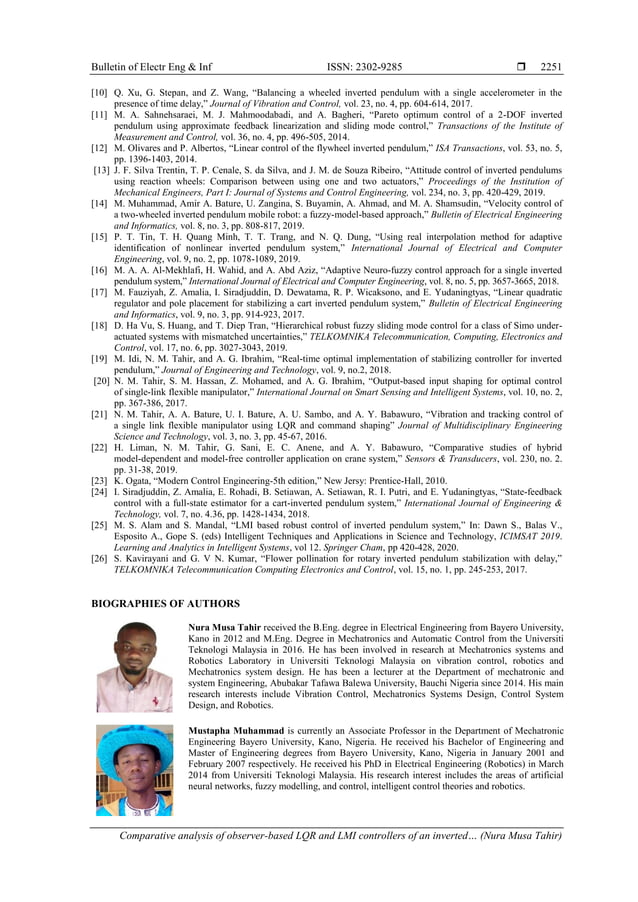 Comparative analysis of observer-based LQR and LMI controllers of an inverted pendulum | PDF