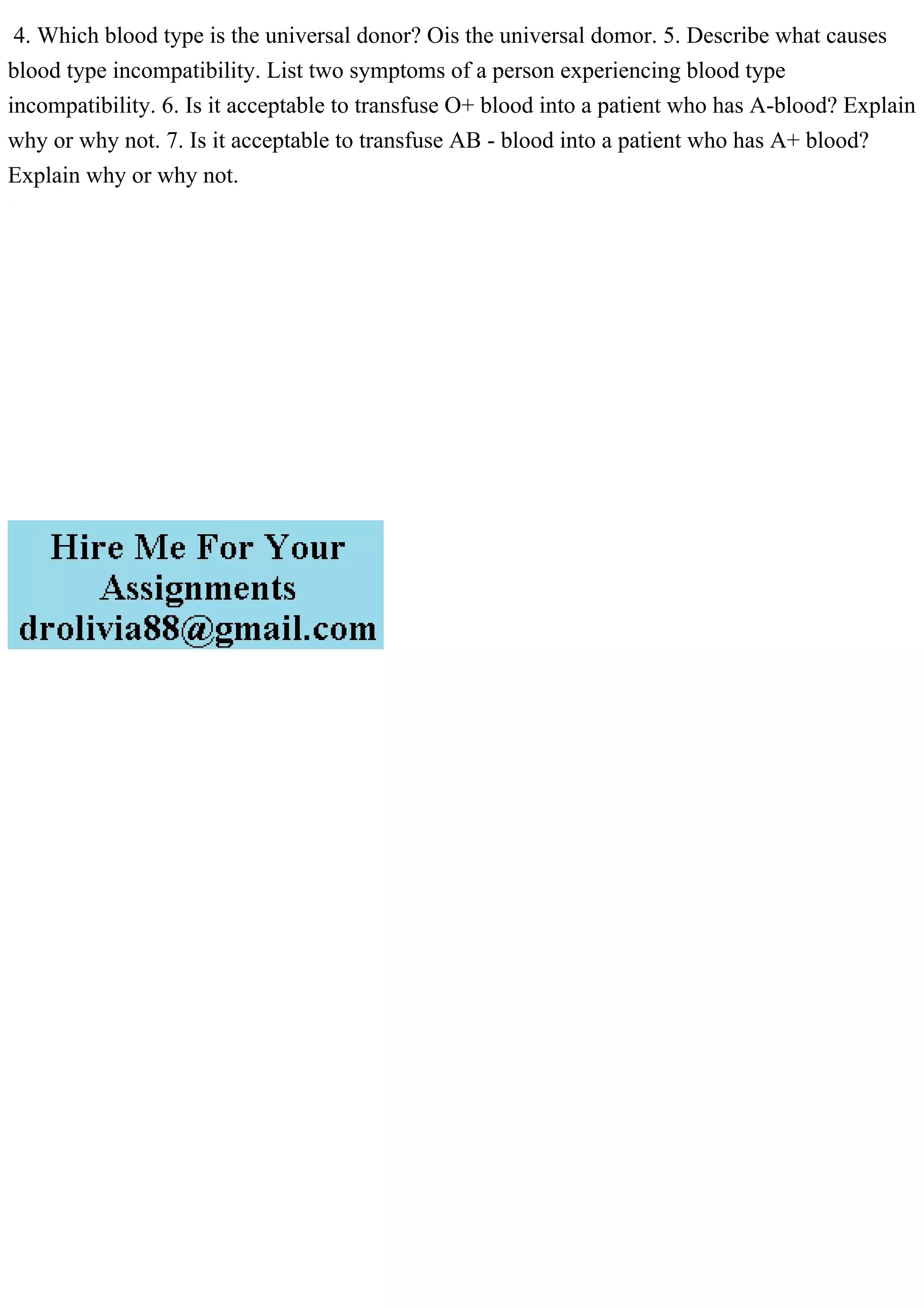 4. Which blood type is the universal donor Ois the universal domor ...