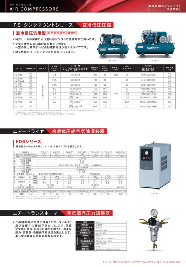 イヤサカ エアコンプレッサー／NLP・W・TW・SW・FSシリーズ IYASAKA | PDF | Home Appliances | Home & Garden