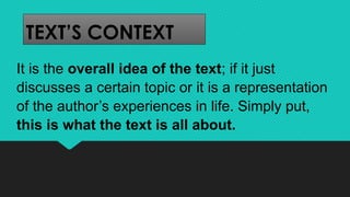 Context and Meaning of the Text in English | PPTX