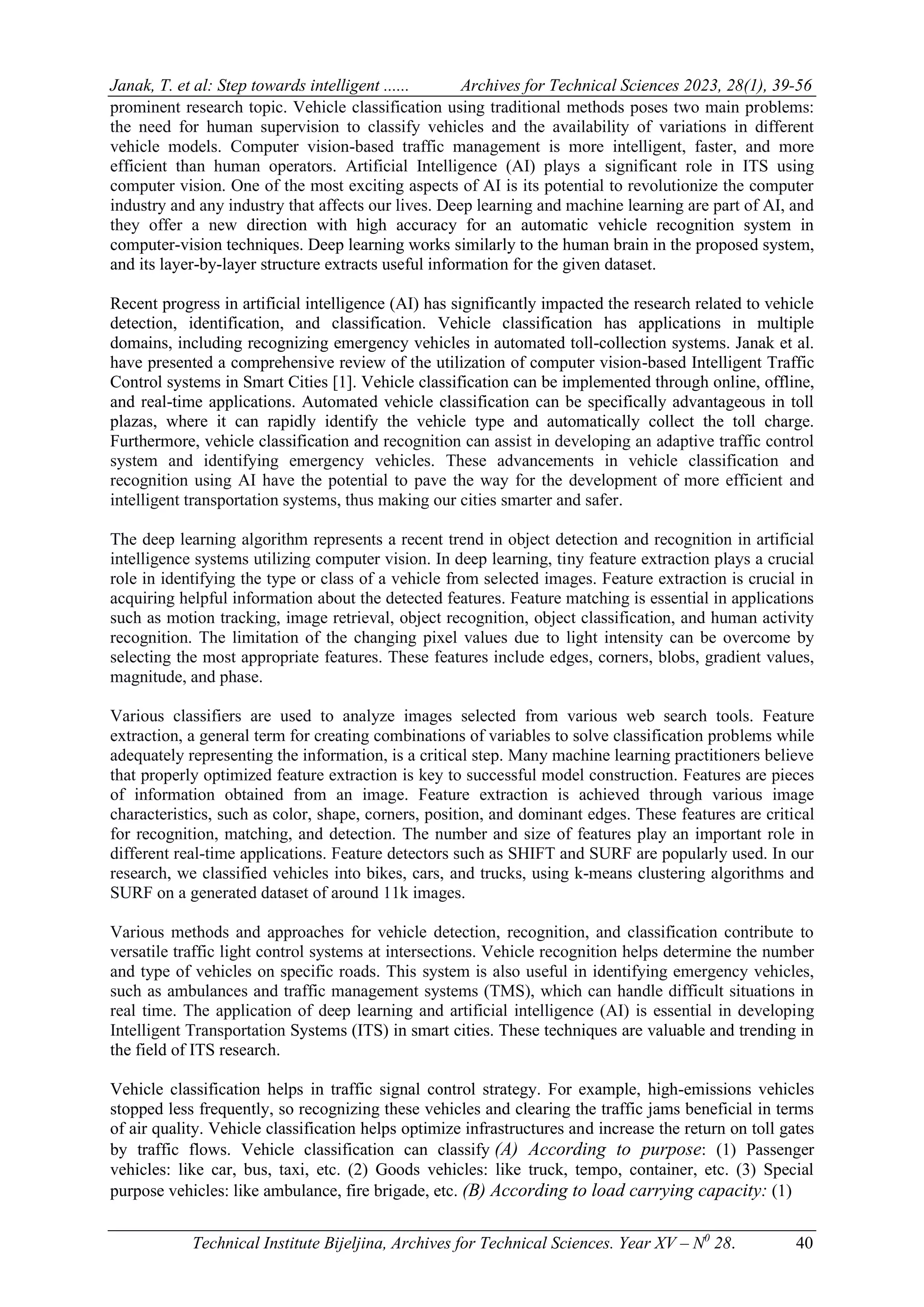 STEP TOWARDS INTELLIGENT TRANSPORTATION SYSTEM WITH VEHICLE ...