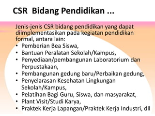 CSR Bidang Pendidikan, Kesehatan, Pemberdayaan Ekonomi, dan Pelestarian ...