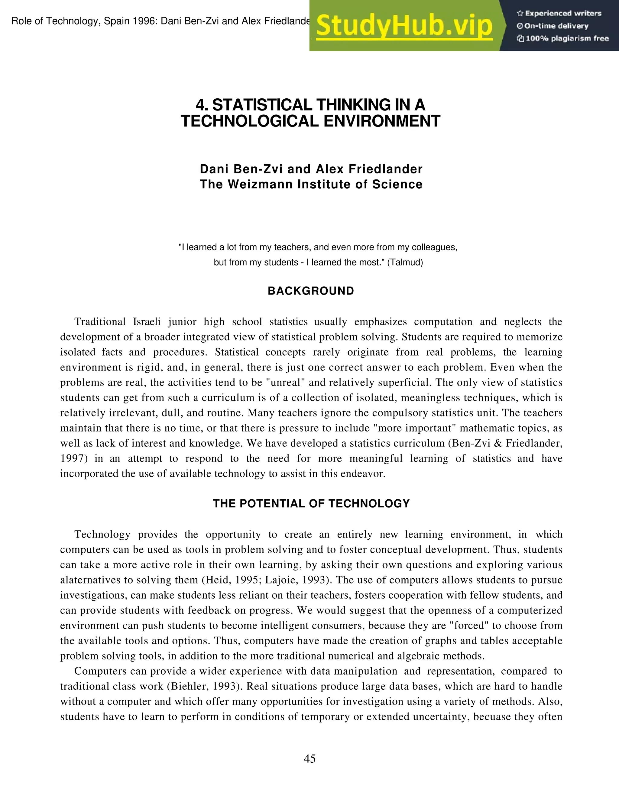 4. Statistical Thinking In A Technological Environment | PDF