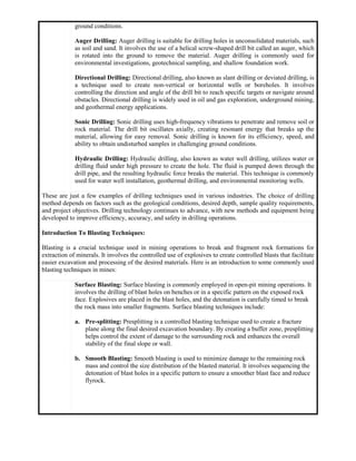4. Drilling and Blasting Techniques in mines.docx | Geology | Science