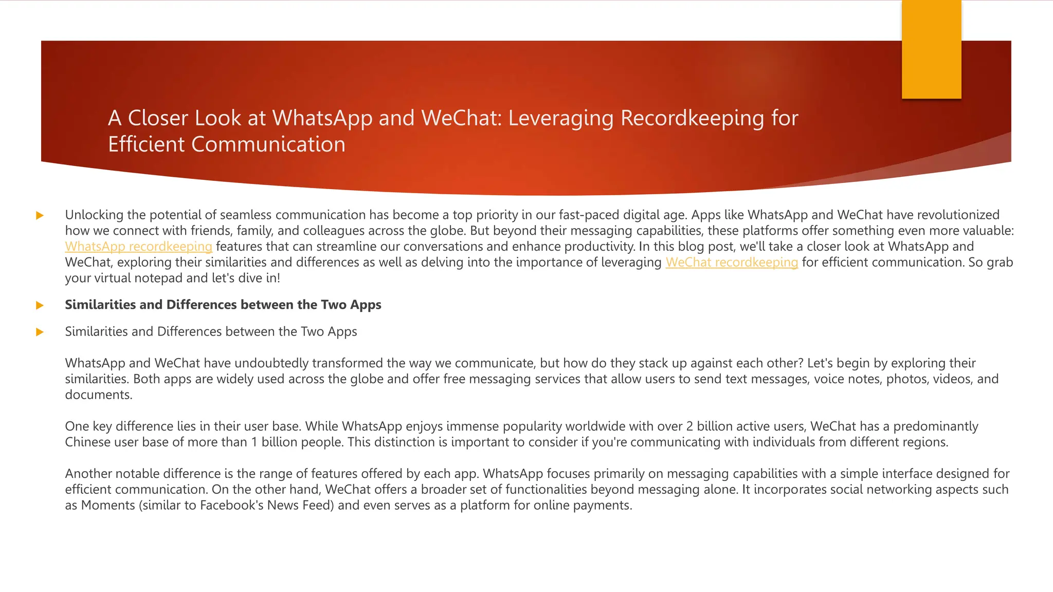 A Closer Look at WhatsApp and WeChat: Leveraging Recordkeeping for Efficient Communication | PPTX