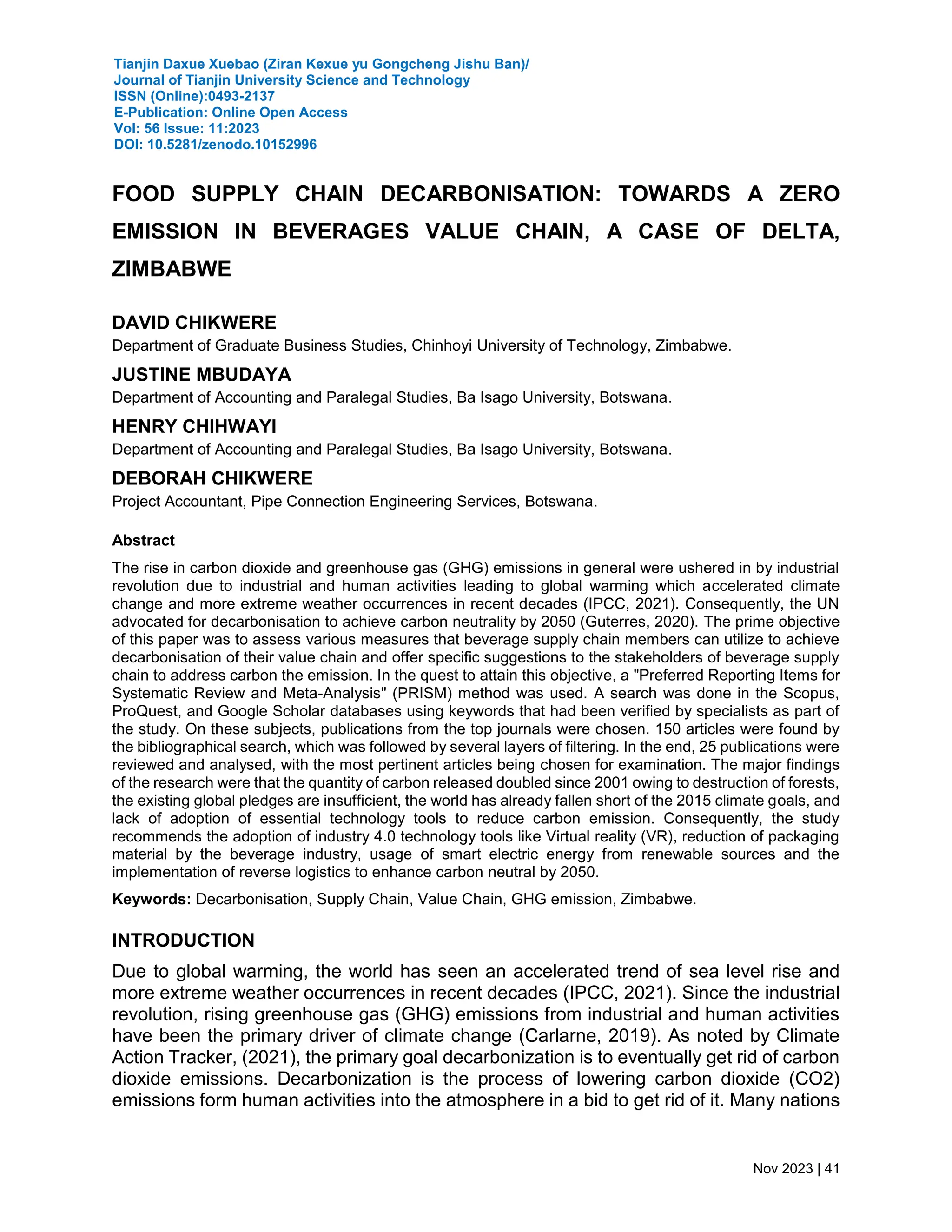 FOOD SUPPLY CHAIN DECARBONISATION: TOWARDS A ZERO EMISSION IN BEVERAGES ...