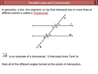 4 2 & 4-3 parallel lines and transversals | PPT