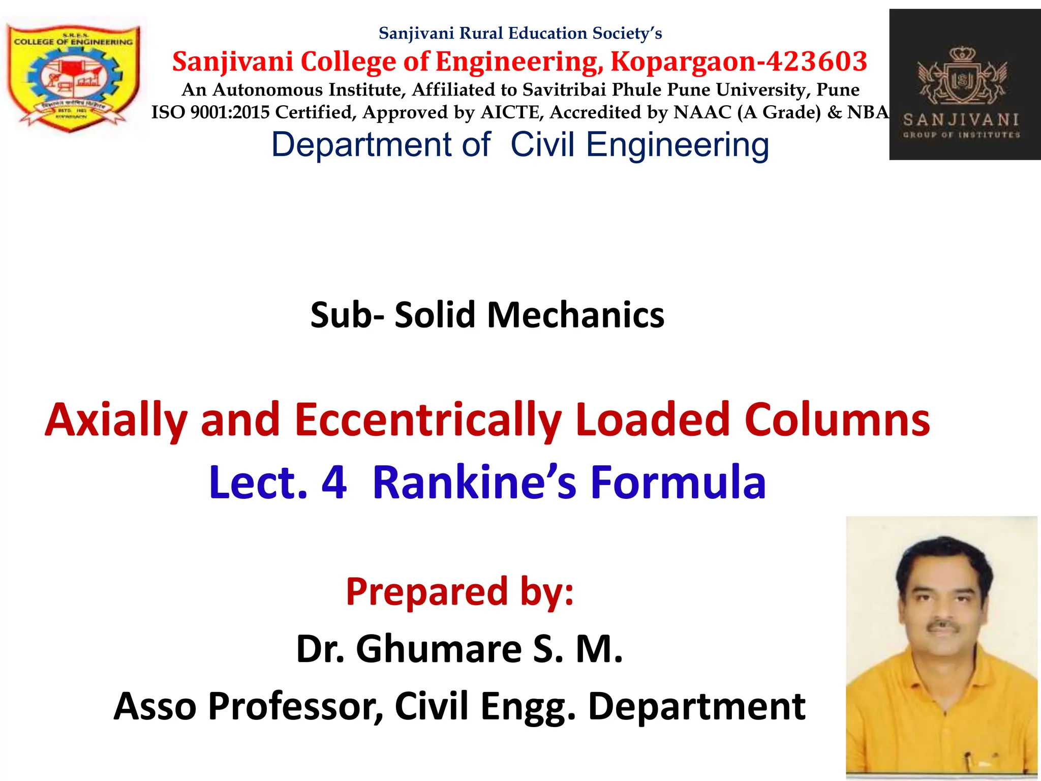 solid Mechanics Rankine's Formula for Column.pptx