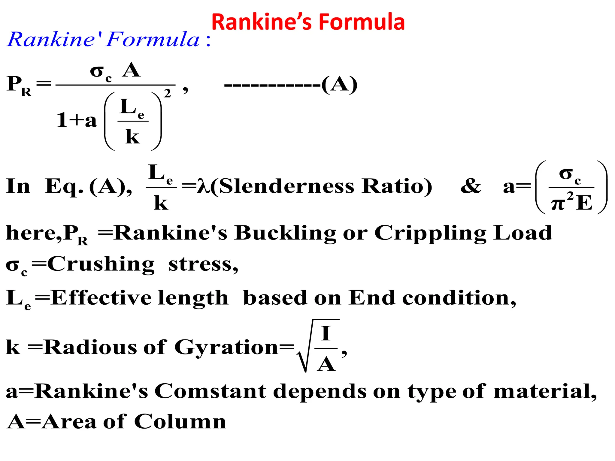 solid Mechanics Rankine's Formula for Column.pptx