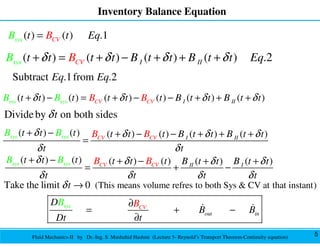 4. Lecture 5 Reynolds Transport Theorem -Continuity equation by ned.pdf | Physics | Science