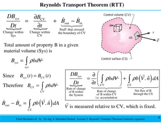 4. Lecture 5 Reynolds Transport Theorem -Continuity equation by ned.pdf | Physics | Science