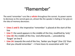 Remember by Christina Rossetti summary and analysis | PPTX