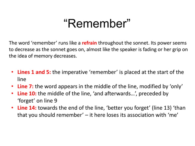 Remember by Christina Rossetti summary and analysis | PPTX