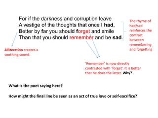 Remember by Christina Rossetti summary and analysis | PPTX