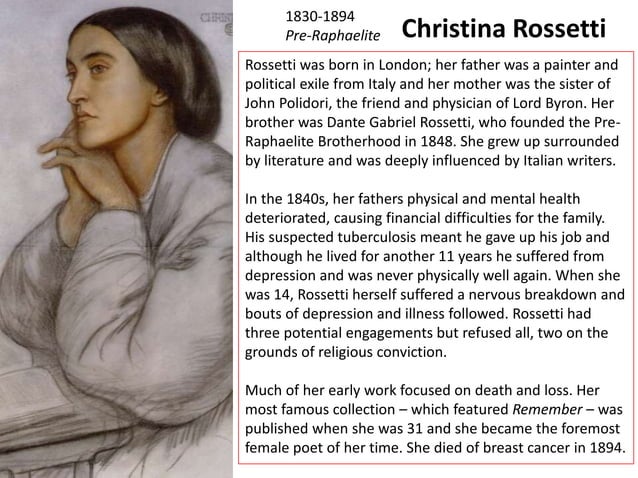 Remember by Christina Rossetti summary and analysis | PPTX