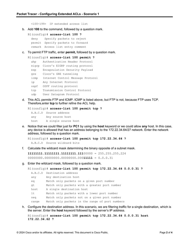 4.1.1.10 Packet Tracer - Configuring Extended ACLs Scenario 1 Instructor (1).pdf | Computer ...