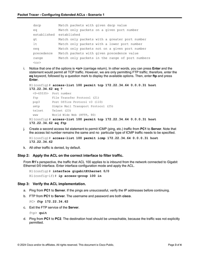 4.1.1.10 Packet Tracer - Configuring Extended ACLs Scenario 1 Instructor (1).pdf | Computer ...