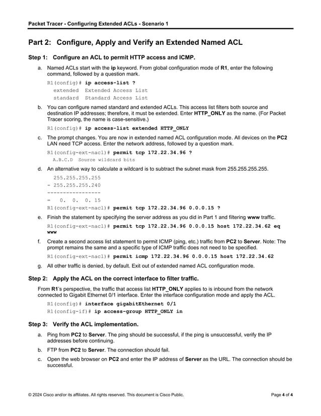 4.1.1.10 Packet Tracer - Configuring Extended ACLs Scenario 1 Instructor (1).pdf | Computer ...