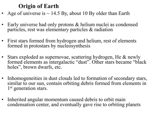 Elements in cosmic origin of earth theory | PPT | Geology | Science